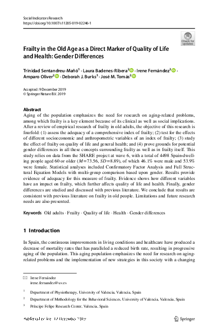 (PDF) Frailty in the Old Age as a Direct Marker of Quality of Life and ...