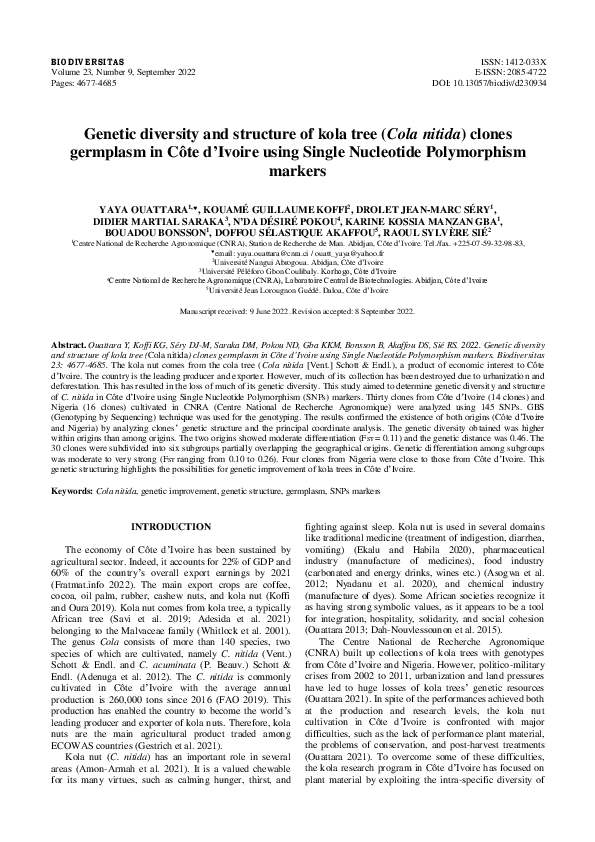 (PDF) Genetic diversity and structure of kola tree (Cola nitida) clones ...