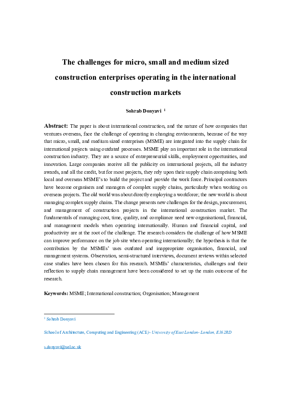 (PDF) The challenges for micro, small and medium sized construction enterprises operating in the ...
