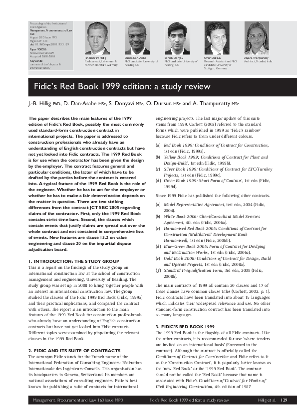 (PDF) Fidic’s Red Book 1999 edition: a study review
