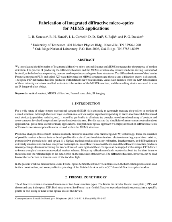 (PDF) Fabrication of integrated diffractive micro-optics for MEMS ...