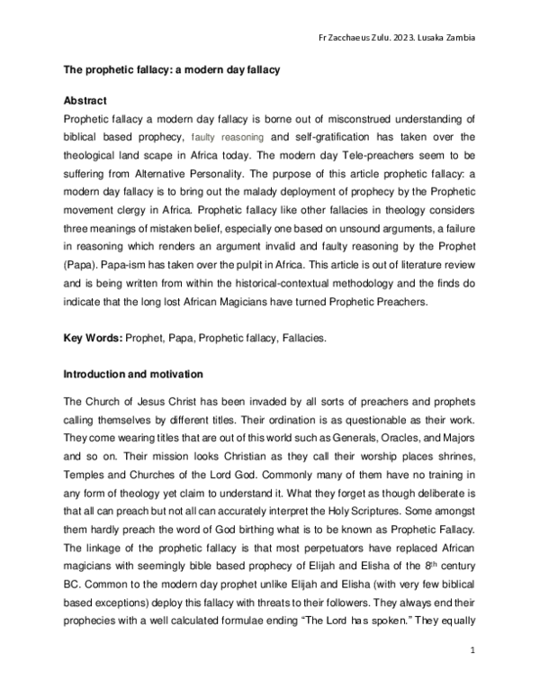 (PDF) The prophetic fallacy: a modern day fallacy