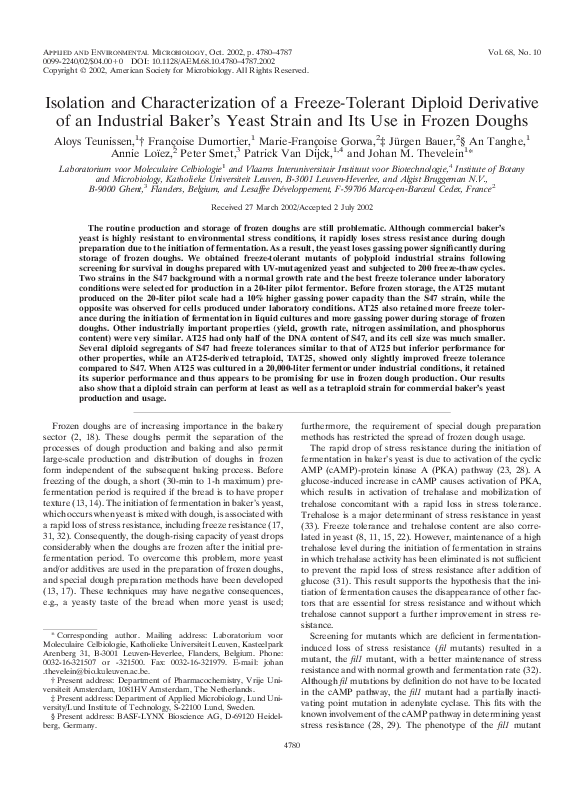 (PDF) Isolation and Characterization of a Freeze-Tolerant Diploid Derivative of an Industrial ...