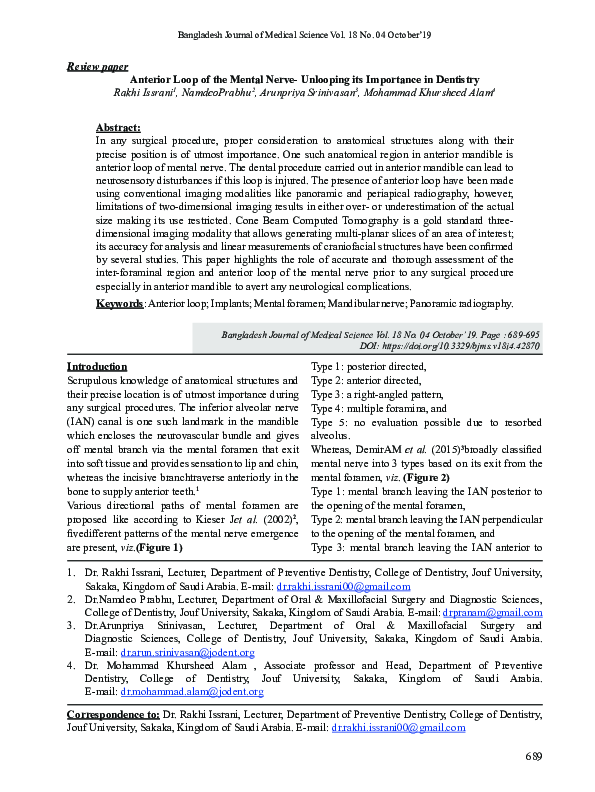 (PDF) Anterior Loop of the Mental Nerve- Unlooping its Importance in ...