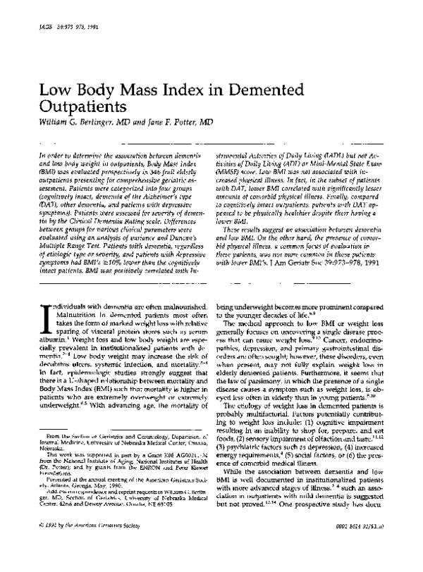 (PDF) Low Body Mass Index in Demented Outpatients