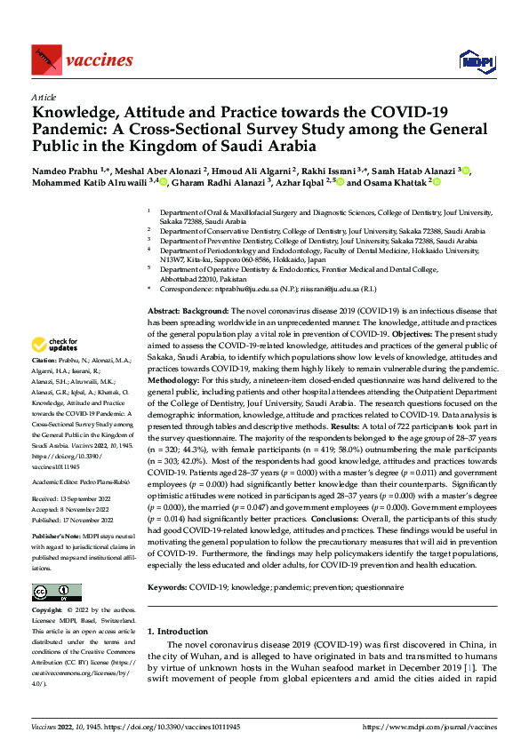 (PDF) Knowledge, Attitude and Practice towards the COVID-19 Pandemic: A Cross-Sectional Survey ...