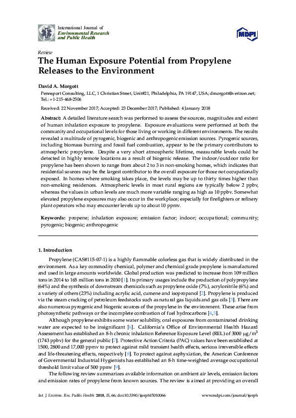 (PDF) The Human Exposure Potential from Propylene Releases to the ...