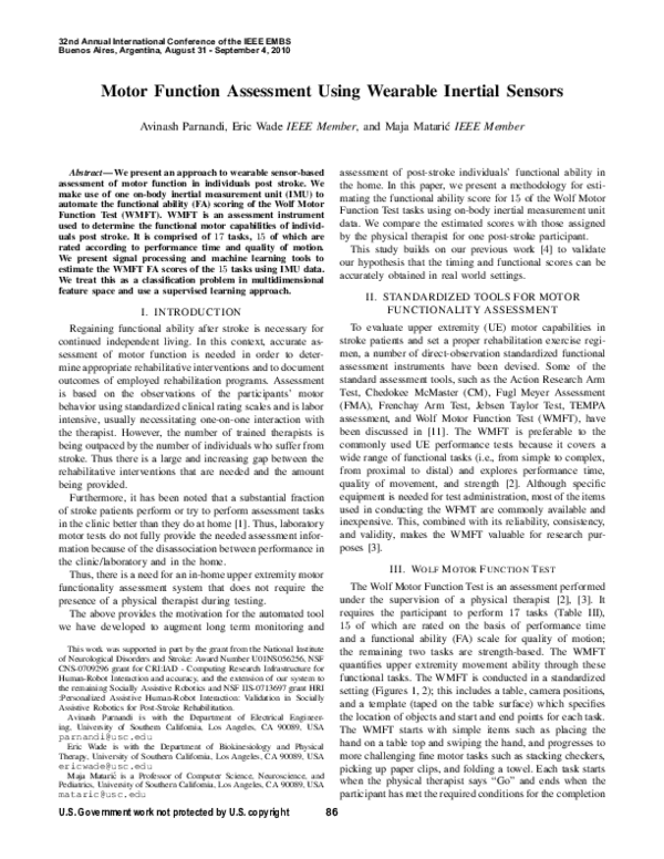 (PDF) Motor function assessment using wearable inertial sensors
