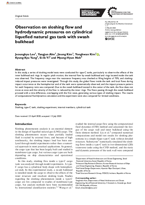 (PDF) Observation on sloshing flow and hydrodynamic pressures on ...