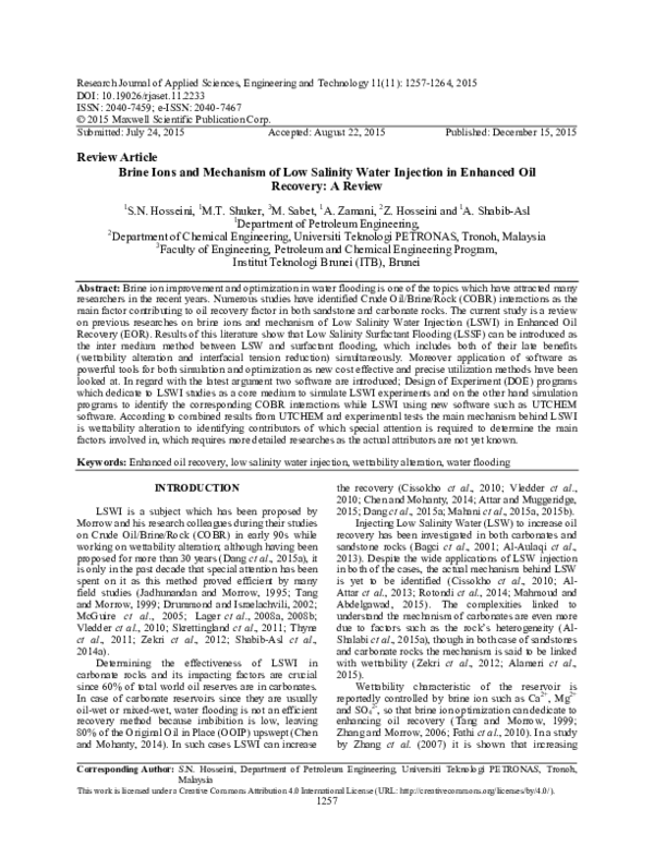 (PDF) Brine Ions and Mechanism of Low Salinity Water Injection in ...