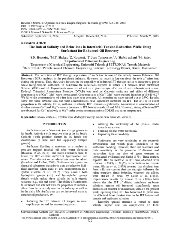 (PDF) The Role of Salinity and Brine Ions in Interfacial Tension ...