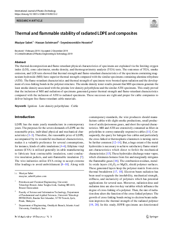 (PDF) Thermal and flammable stability of radiated LDPE and composites