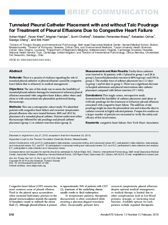 (PDF) Tunneled Pleural Catheter Placement with and without Talc ...