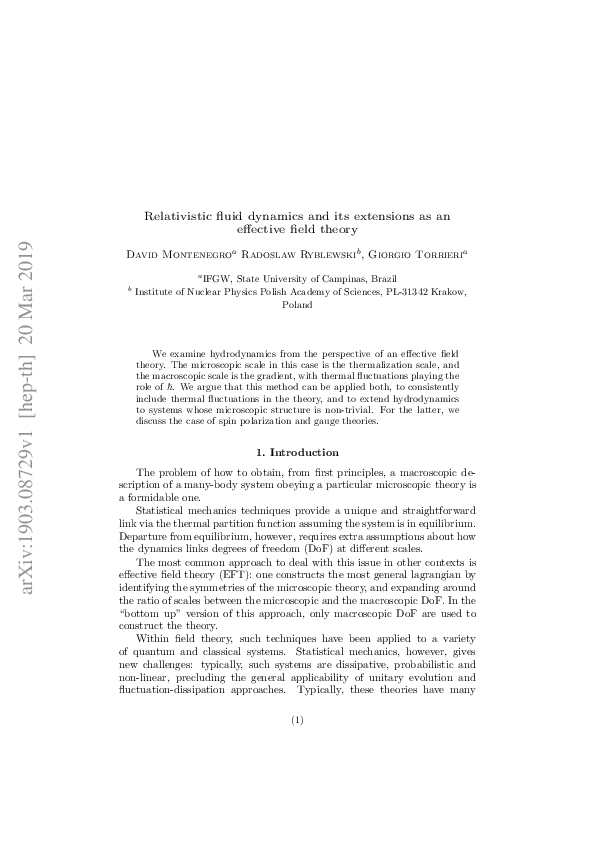 (PDF) Relativistic Fluid Dynamics and Its Extensions as an Effective Field Theory