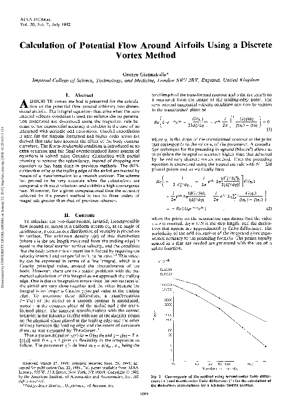 Pdf Calculation Of Potential Flow Around Airfoils Using A Discrete Vortex Method