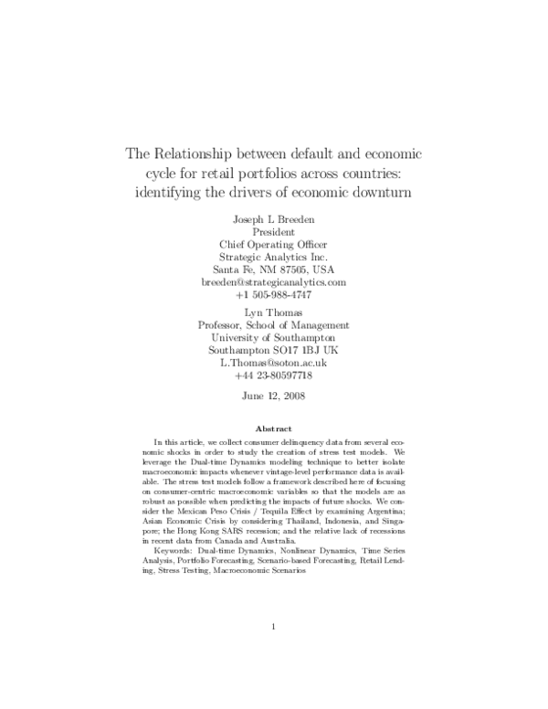 (PDF) The relationship between default and economic cycle across ...