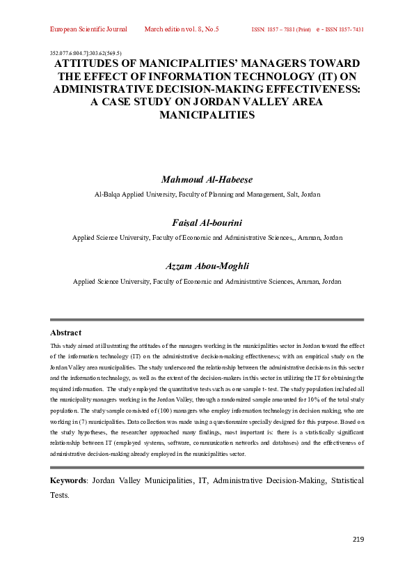 (PDF) Attitudes of Manicipalities'Managers Toward the Effect of ...