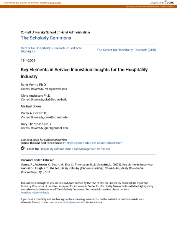 (PDF) Key elements in service innovation: insights for the hospitality ...