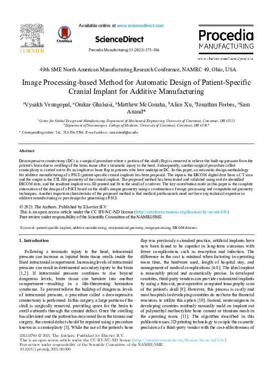 (PDF) Image Processing-based Method for Automatic Design of Patient-Specific Cranial Implant for ...
