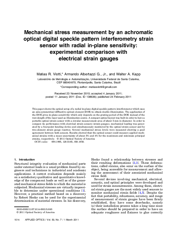 (PDF) Mechanical stress measurement by an achromatic optical digital speckle pattern ...