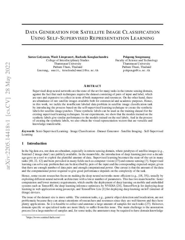 (PDF) Data Generation for Satellite Image Classification Using Self-Supervised Representation ...