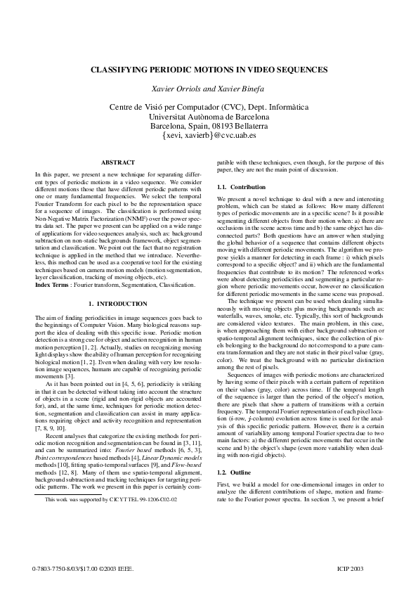 (PDF) Classifying periodic motions in video sequences