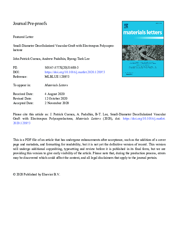 (PDF) Small-diameter decellularized vascular graft with electrospun ...