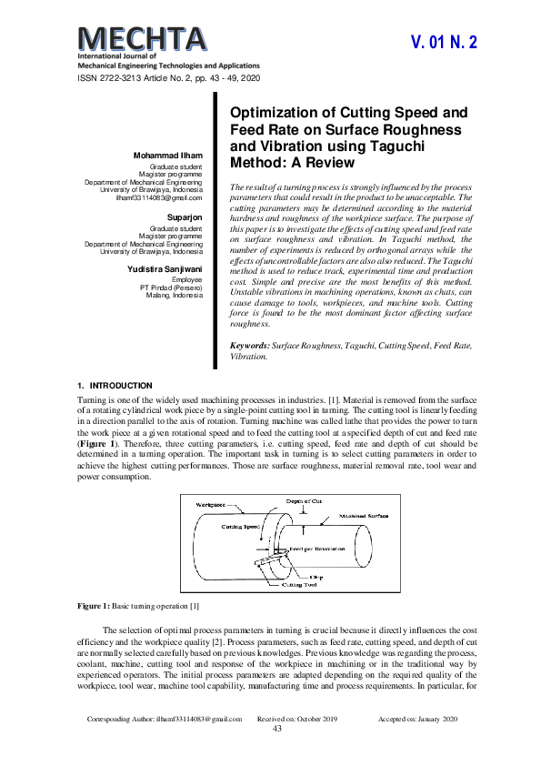 Pdf Optimization Of Cutting Speed And Feed Rate On Surface Roughness