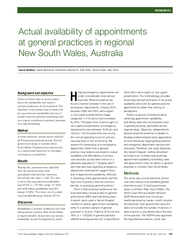 (PDF) Actual availability of appointments at general practices in ...