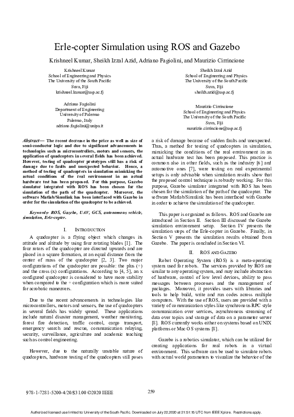 (PDF) Erle-copter Simulation using ROS and Gazebo | Sheikh I Azid ... (PDF) Erle-copter Simulation using ROS and Gazebo | Sheikh I Azid ...
