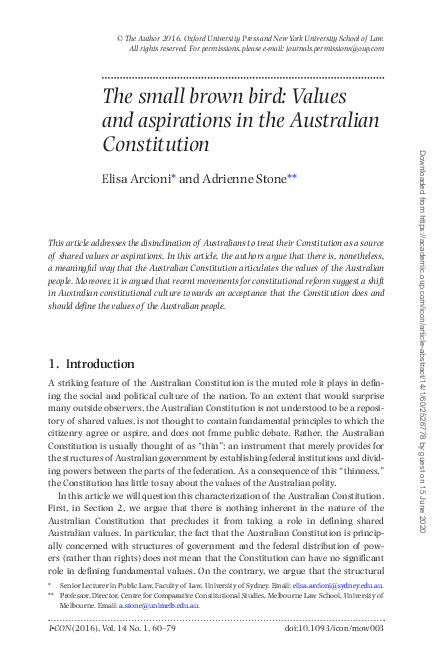 (PDF) The small brown bird: Values and aspirations in the Australian ...