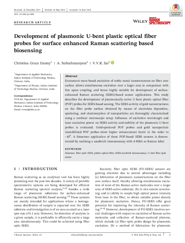 (PDF) Development of plasmonic U-bent plastic optical fiber probes for surface enhanced Raman ...