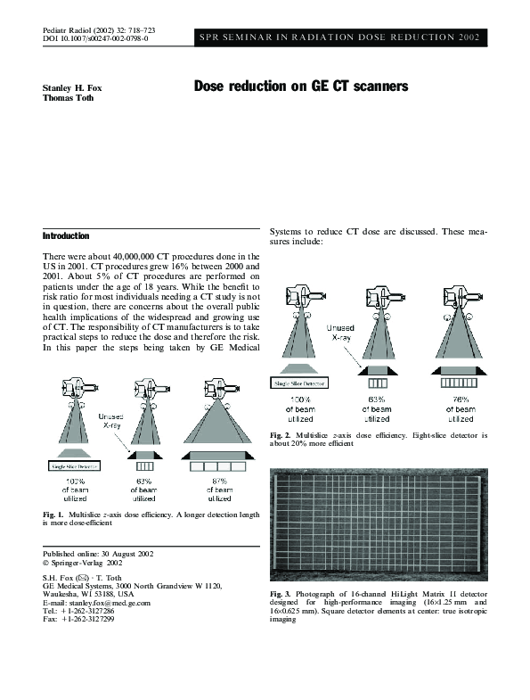 Pdf Dose Reduction On Ge Ct Scanners Thomas Toth