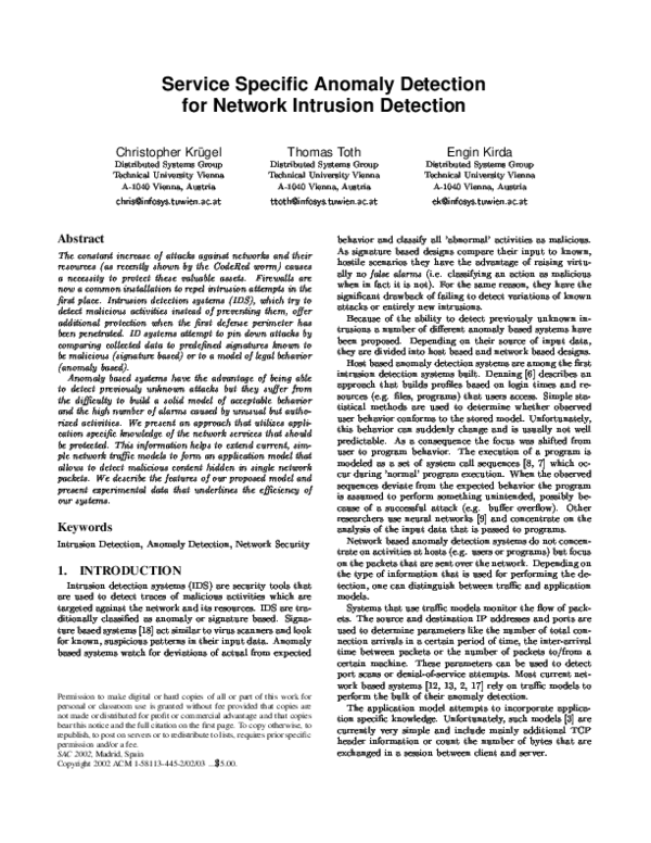 Pdf Service Specific Anomaly Detection For Network Intrusion Detection