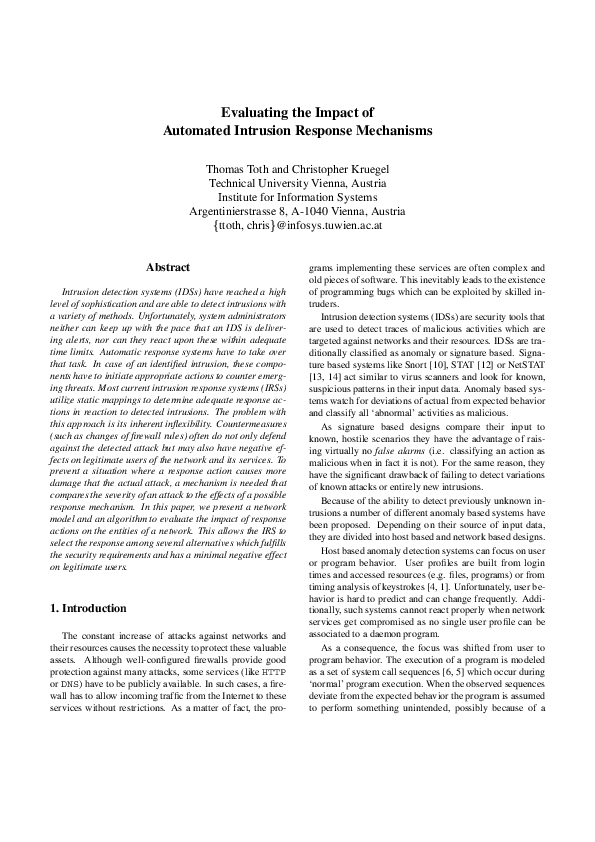 (PDF) Evaluating the impact of automated intrusion response mechanisms (PDF) Evaluating the impact of automated intrusion response mechanisms