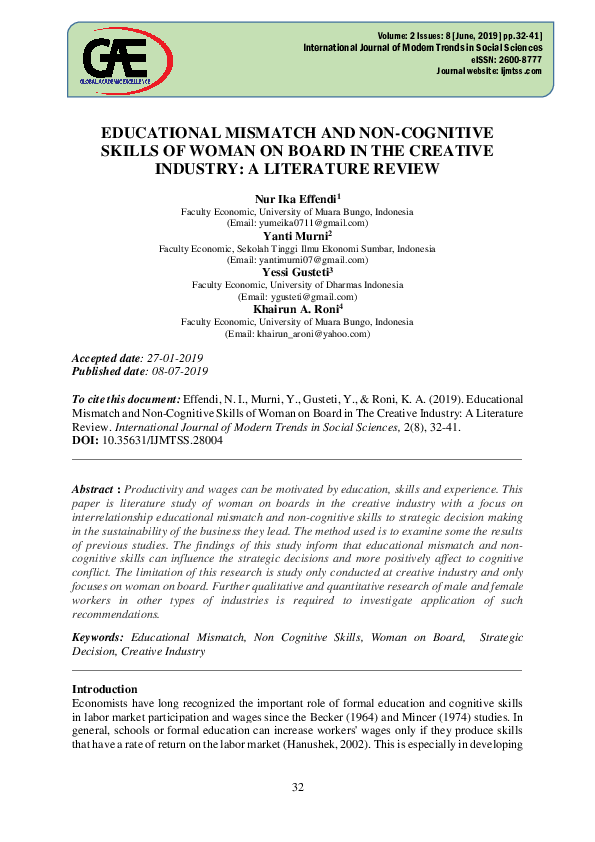 (PDF) Educational Mismatch and Non-Cognitive Skills of Woman on Board ...