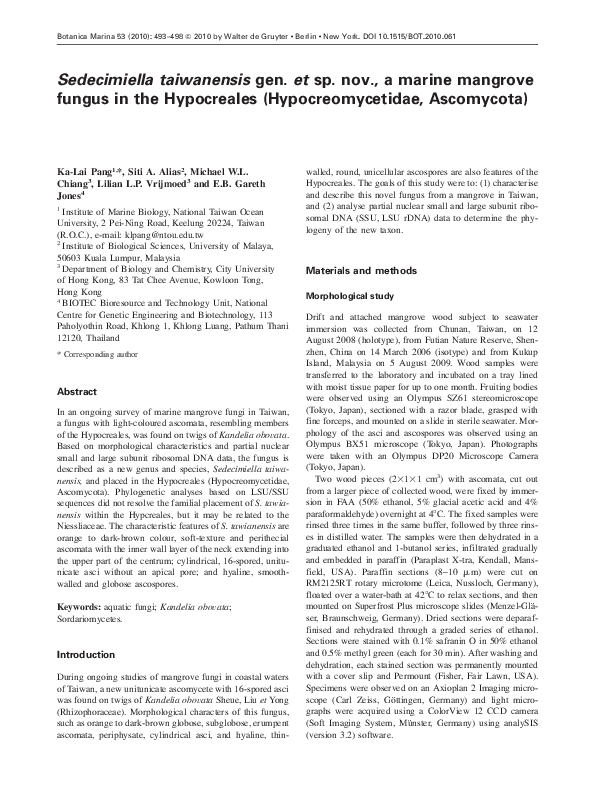 (PDF) Sedecimiella taiwanensis gen. et sp. nov., a marine mangrove ...