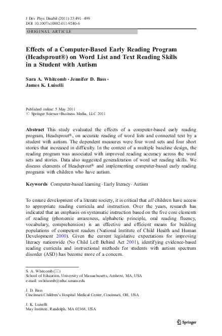 (PDF) Effects of a Computer-Based Early Reading Program (Headsprout ...