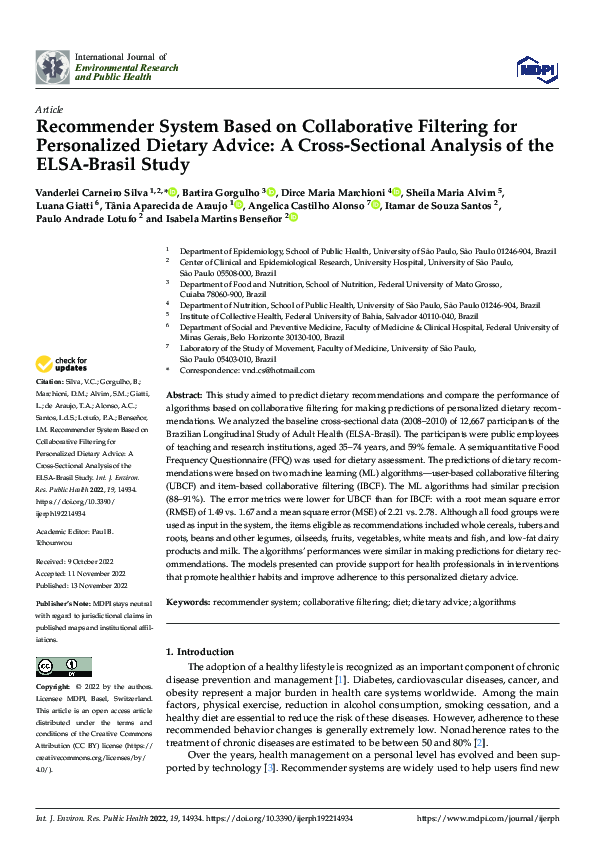 (PDF) Recommender System Based on Collaborative Filtering for Personalized Dietary Advice: A ...