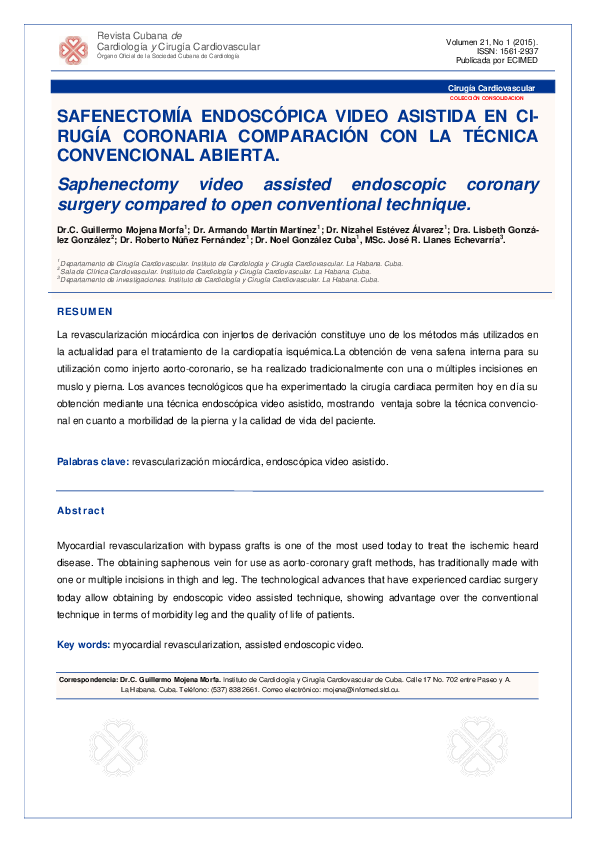 (PDF) Safenectomía Endoscópica Video Asistida en Cirugía Coronaria ...