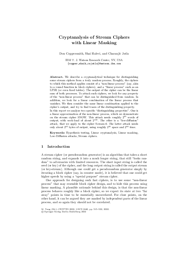 (PDF) Cryptanalysis of Stream Ciphers with Linear Masking