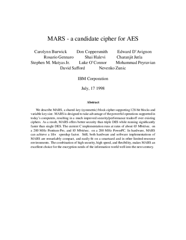 (PDF) MARS - a candidate cipher for AES