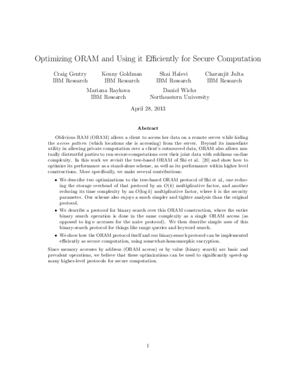 (PDF) Optimizing ORAM and Using It Efficiently for Secure Computation