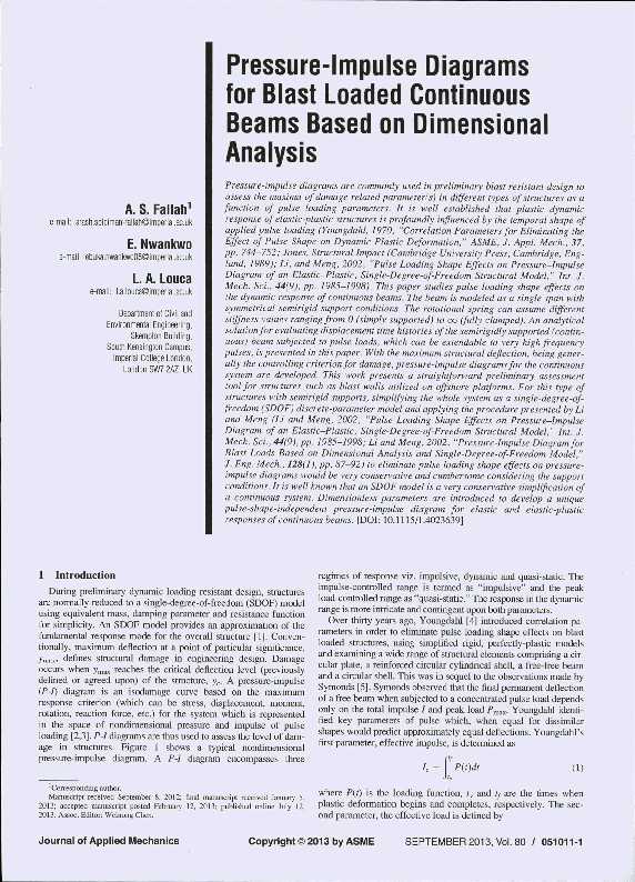 (PDF) Pressure-Impulse Diagrams for Blast Loaded Continuous Beams Based ...