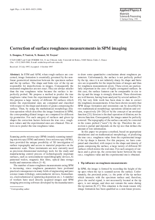 Pdf Correction Of Surface Roughness Measurements In Spm Imaging