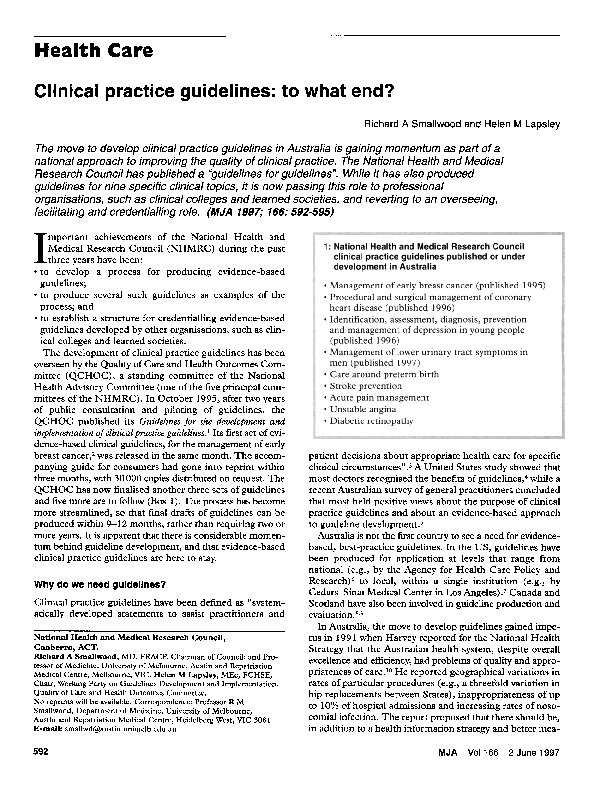 (PDF) Clinical practice guidelines: to what end?