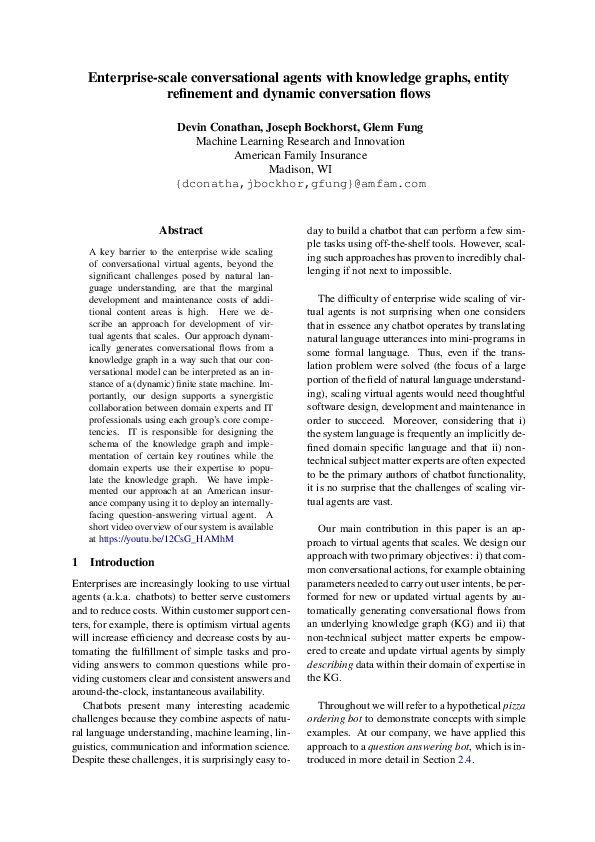 (PDF) Enterprise-scale conversational agents with knowledge graphs, entity refinement and ...