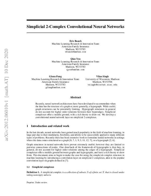 (PDF) Simplicial 2-Complex Convolutional Neural Nets