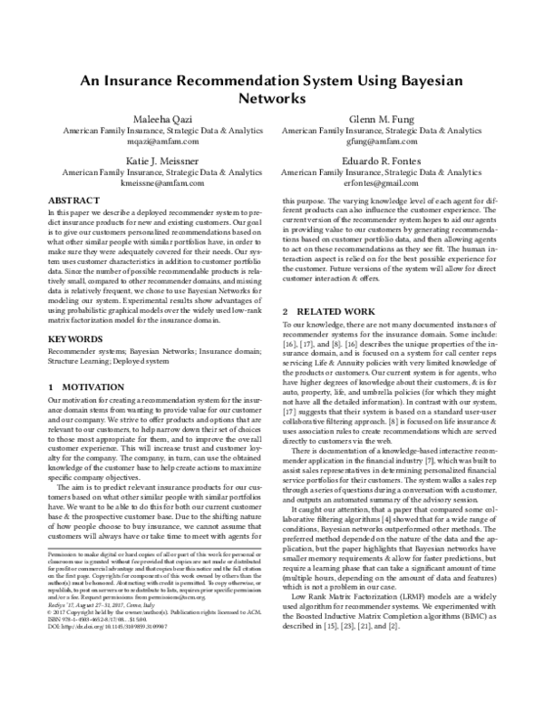 (PDF) An Insurance Recommendation System Using Bayesian Networks