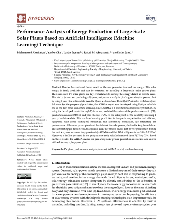 (PDF) Performance Analysis of Energy Production of Large-Scale Solar Plants Based on Artificial ...